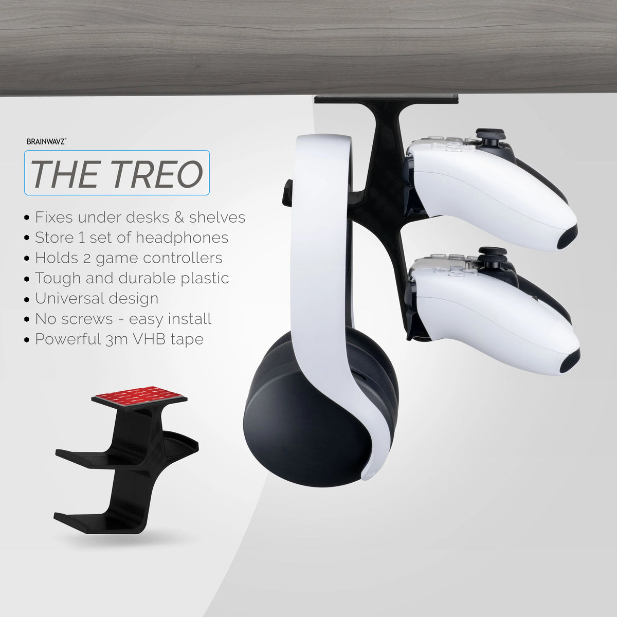 THE TREO - UNDER DESK DUAL CONTROLLER & HEADPHONE HANGER - BLACK ...